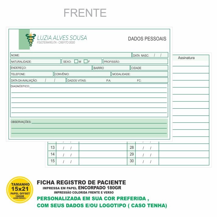 Mil Arts | Ficha Registro Paciente Fisioterapeuta - Colorido frente e ...